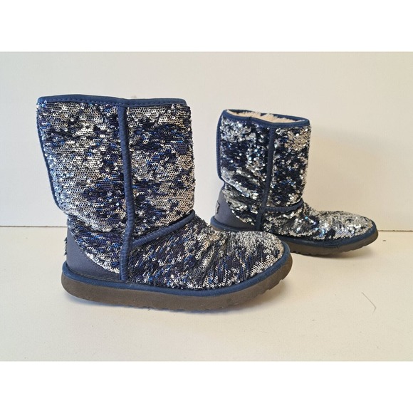 UGG | Shoes | Ugg Australia Womens Classic Short Blue Silver Sequin Shearling Boots Size 7 ...